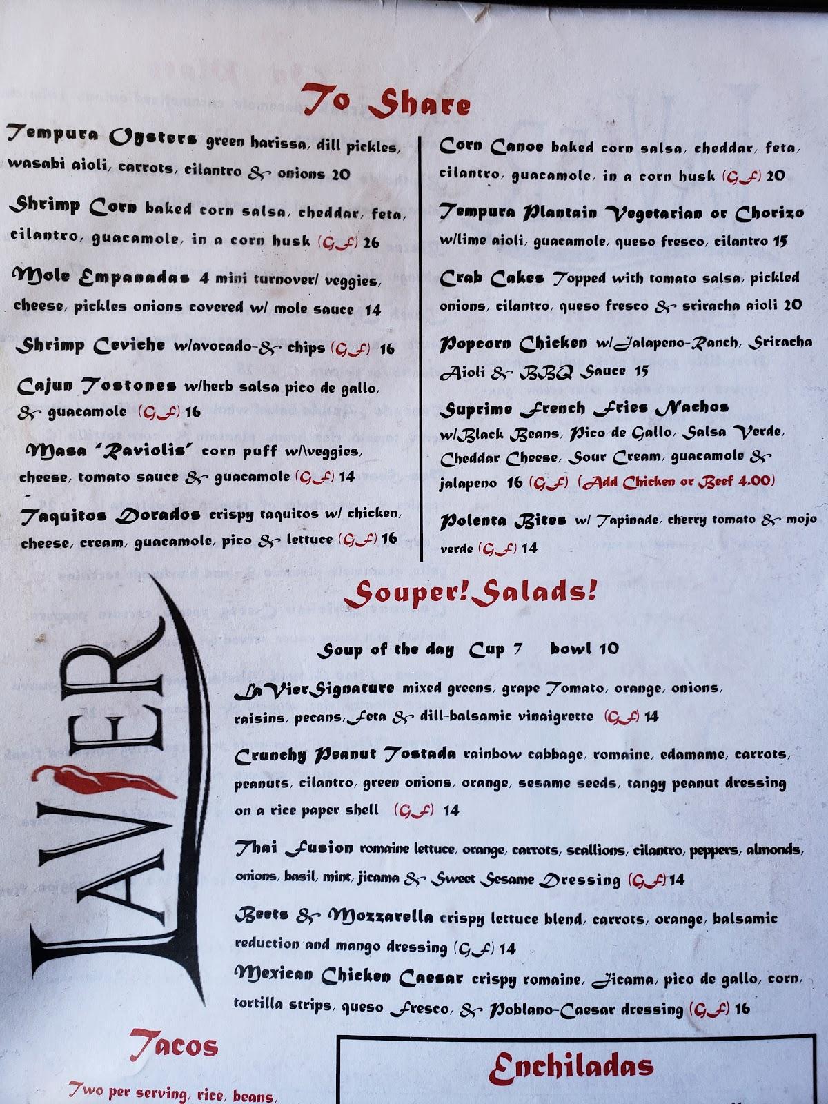 Menu at LaVier Latin Fusion Cuisine at Toast Restaurant in Novato, San ...