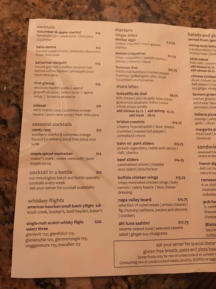 Menu at Landings Bar, Los Angeles, W Century Blvd