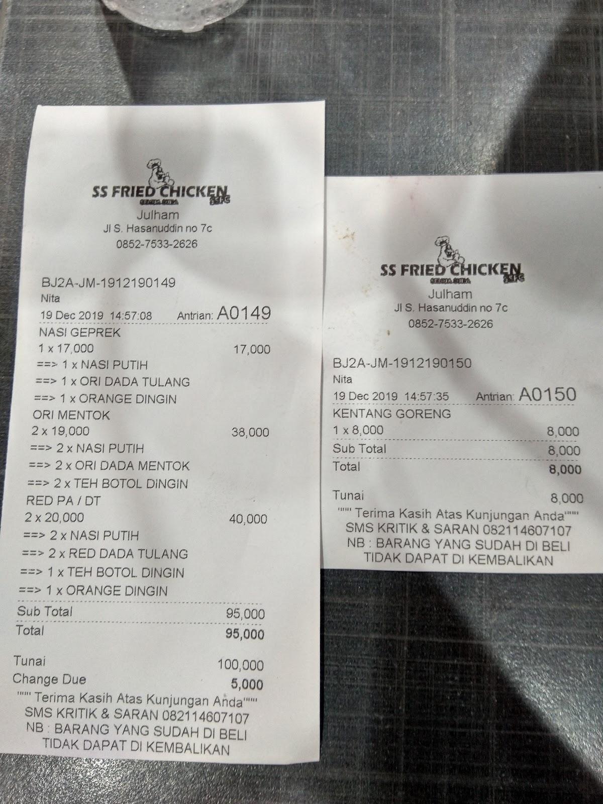 Menu at SS Fried Chicken Binjai restaurant, Binjai
