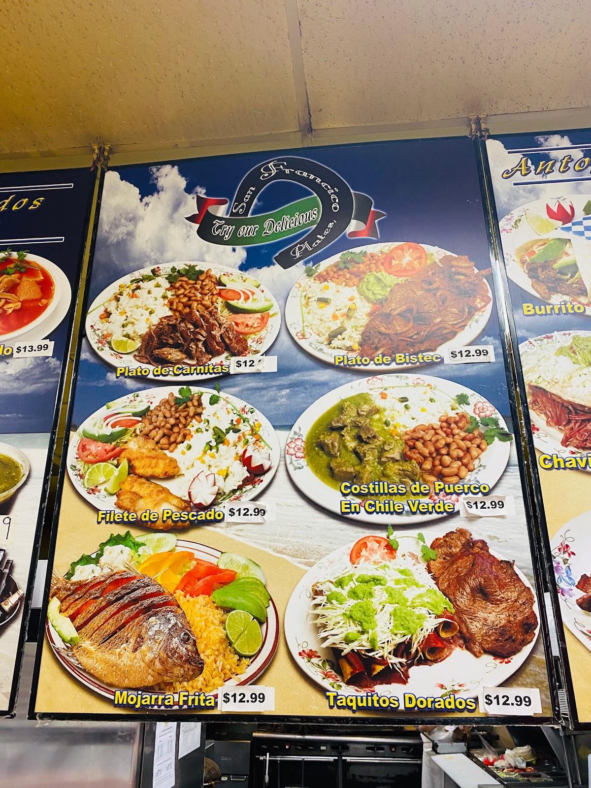 Menu at San Francisco Tienda Mexicana restaurant, Wilsonville