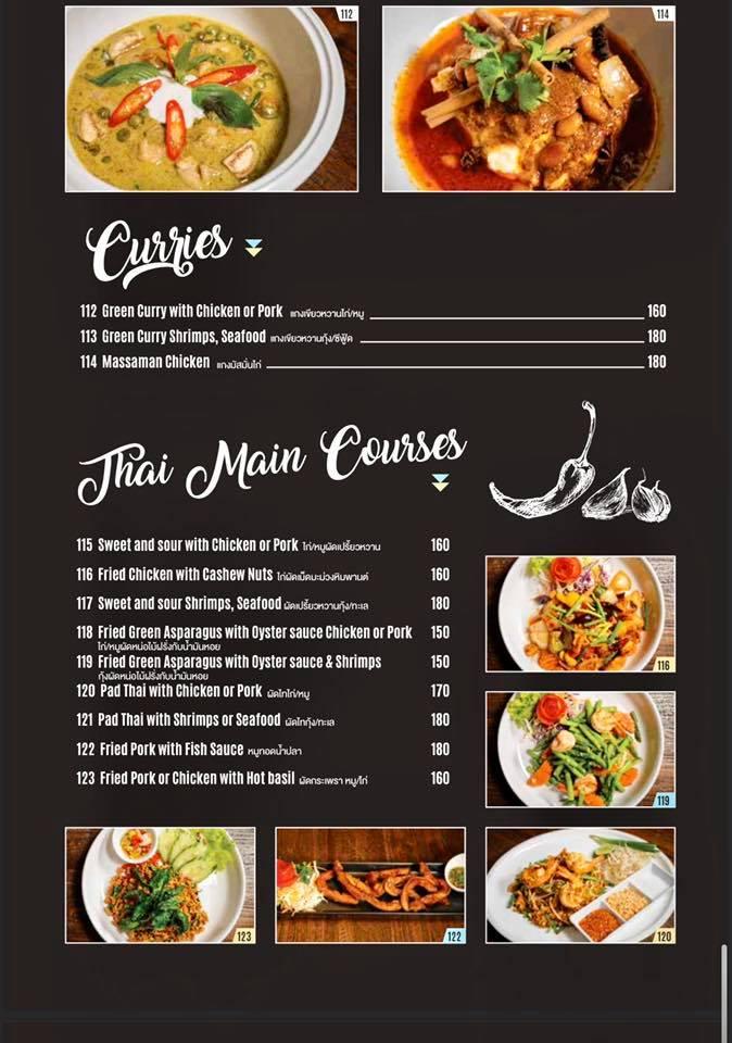 Menu at Sands Cafe, Pattaya City