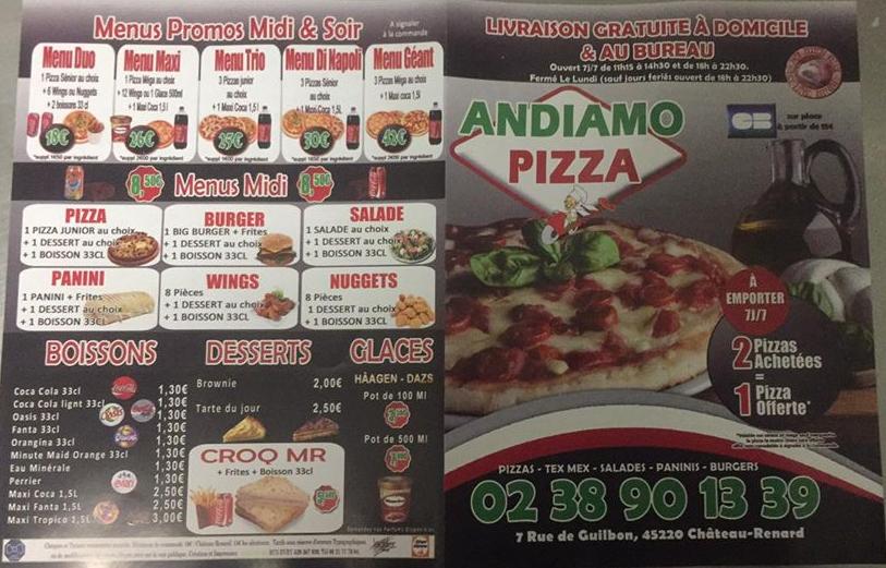 Menu at Andiamo Pizza Chateau-Renard restaurant, Château-Renard
