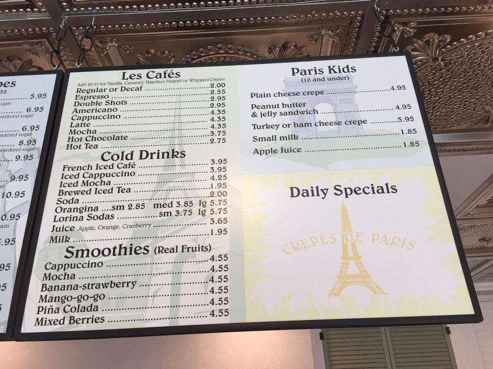Menu at Crepes De Paris restaurant, Los Angeles