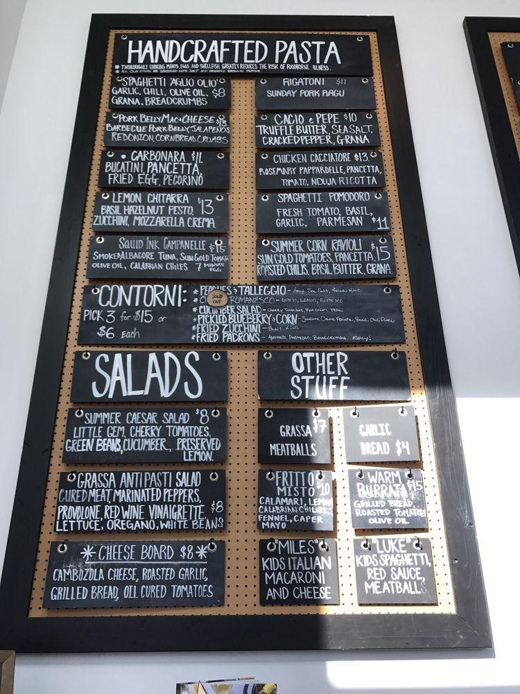 Menu at Grassa restaurant, Portland, SW Washington St