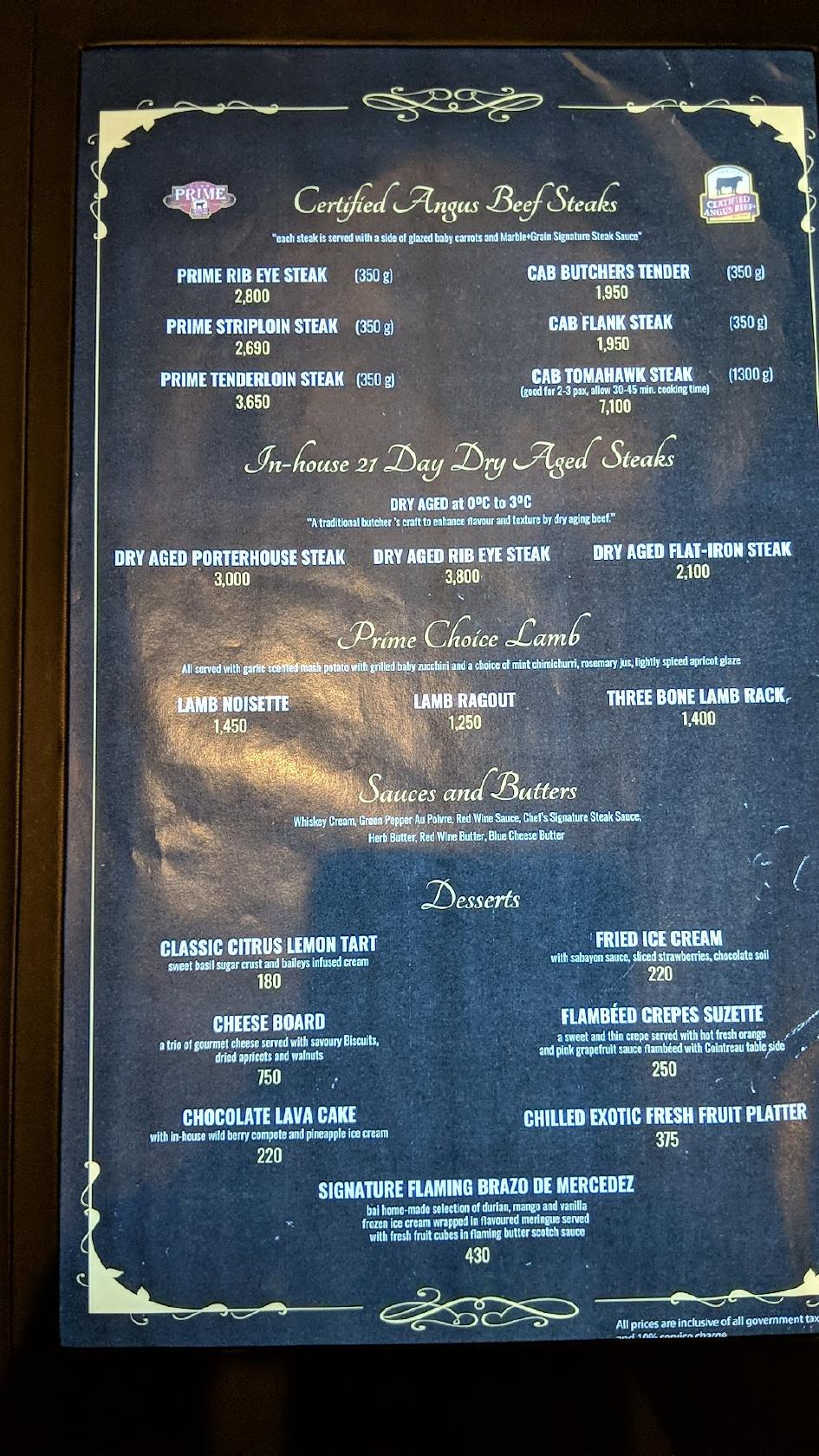 Menu at Marble + Grain Steakhouse, Mandaue City