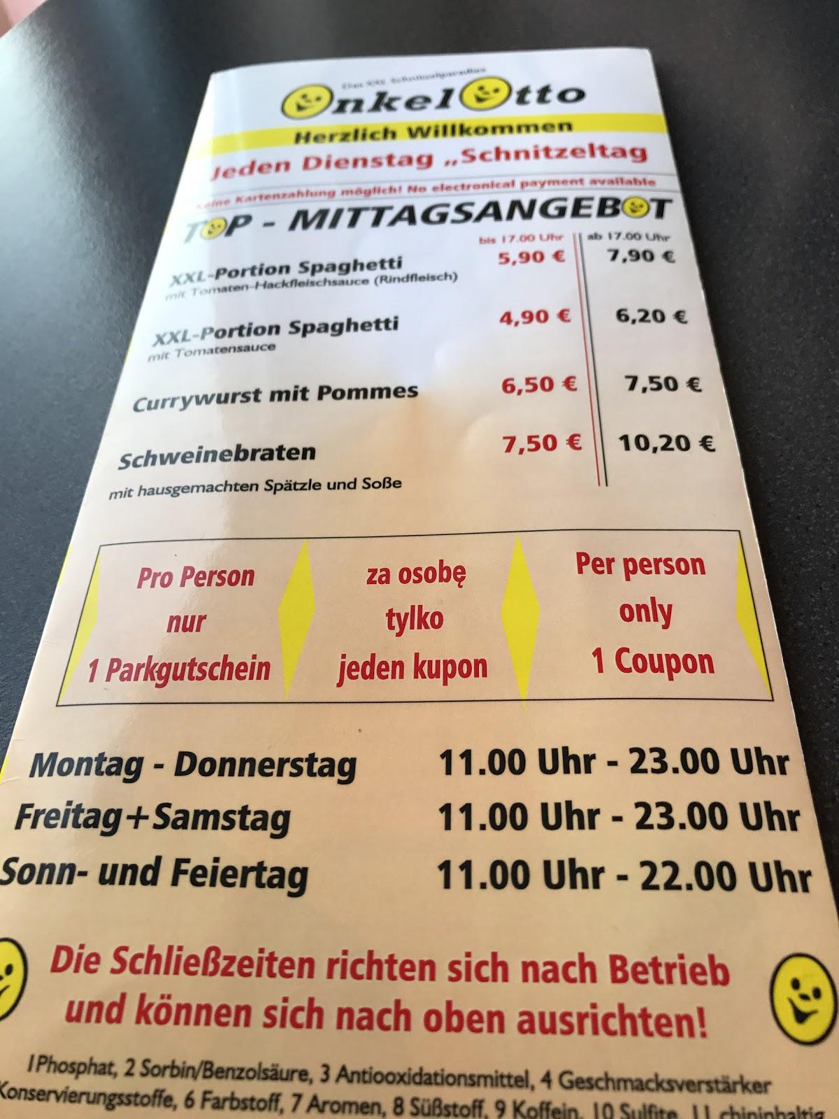 Speisekarte von Onkel Otto Günzburg restaurant, Günzburg