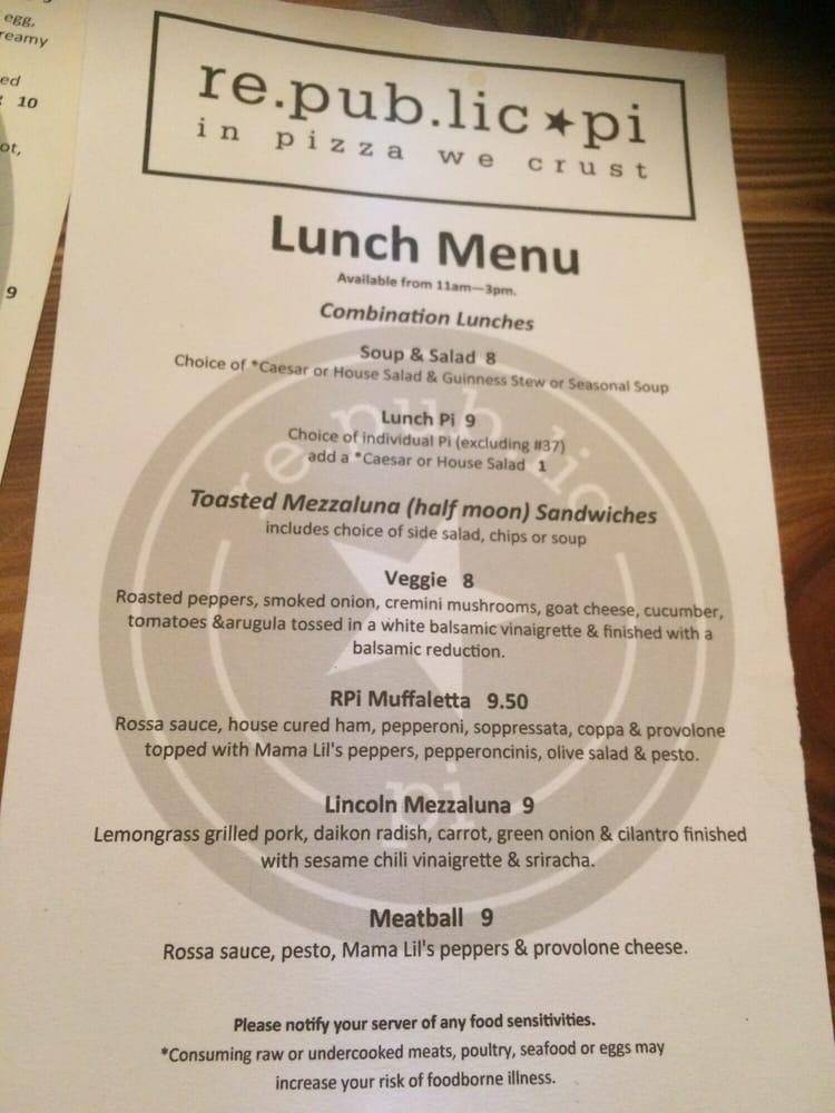 Menu at Republic Pi, Spokane