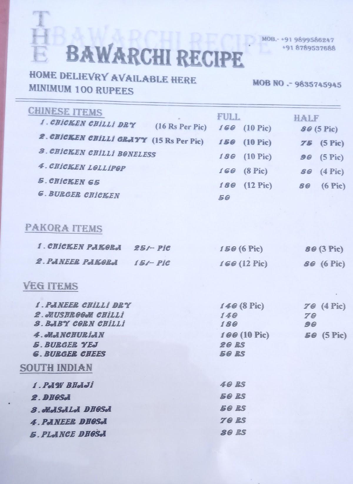 Menu at THE BAWARCHI RECIPE, India
