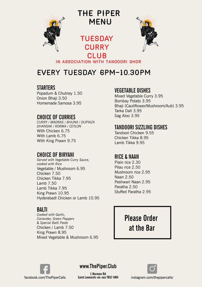 Menu at The Piper pub & bar, Saint Leonards