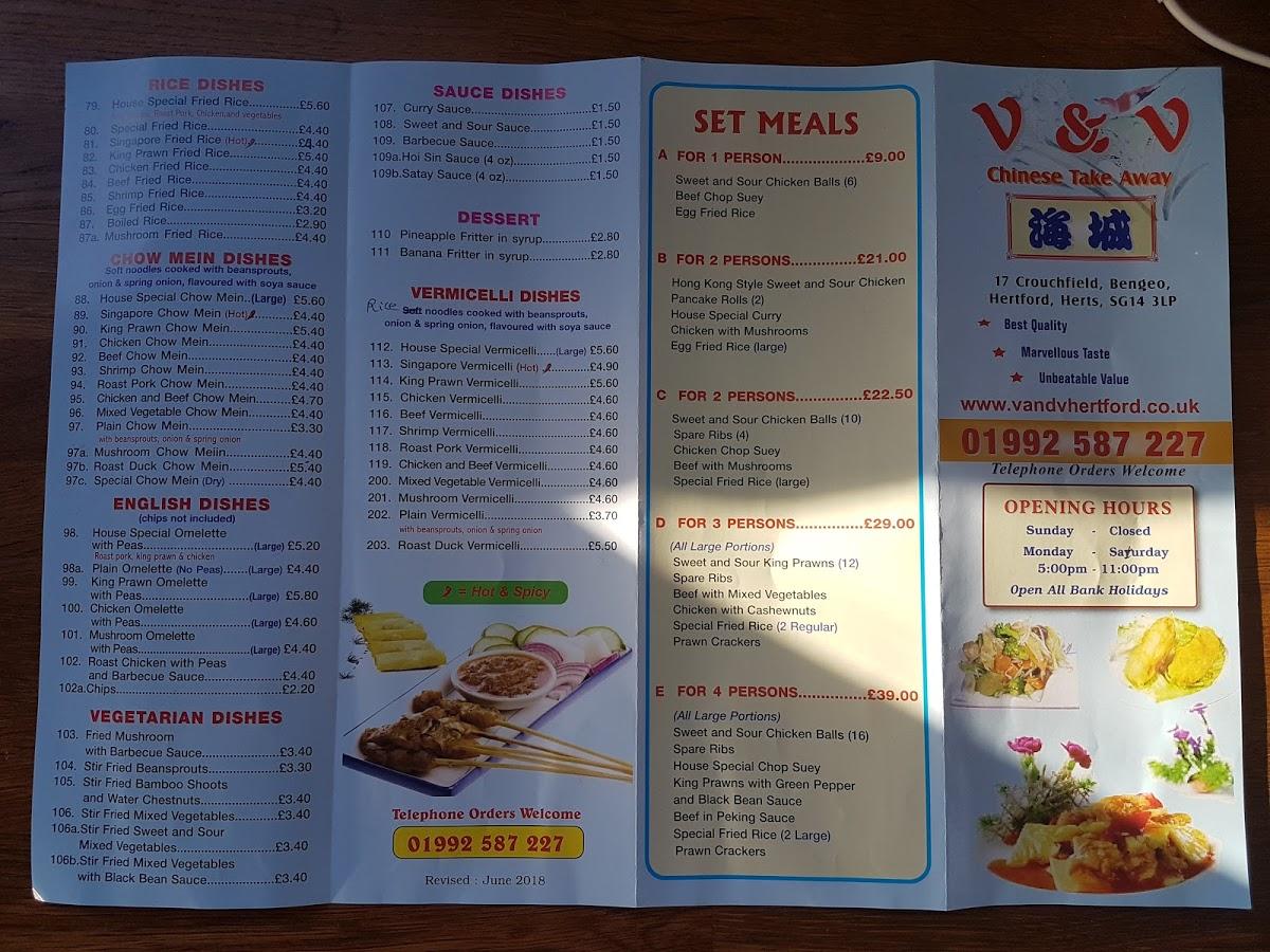 Menu at V & V Chinese Takeaway fast food, Hertford