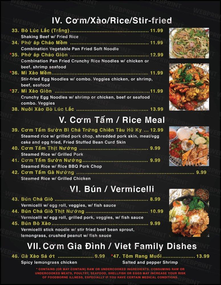 Menu at Đồng Quê Restaurant, Peoria