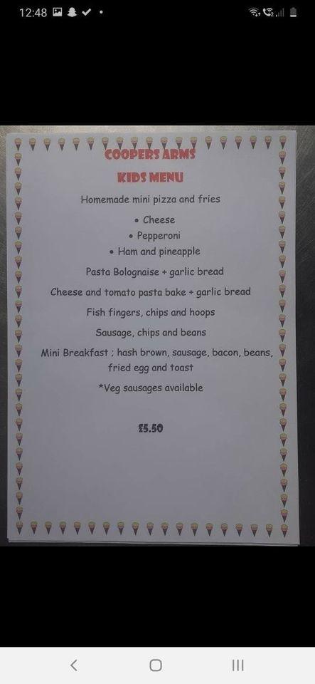 Menu at Coopers Arms pub & bar, Newcastle Emlyn