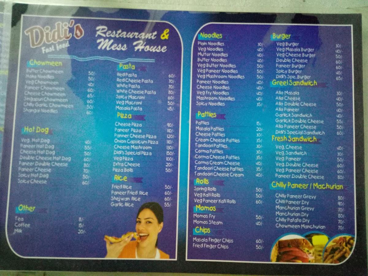 Menu at Didi's Fast Food Restaurant & Mess House, Kota