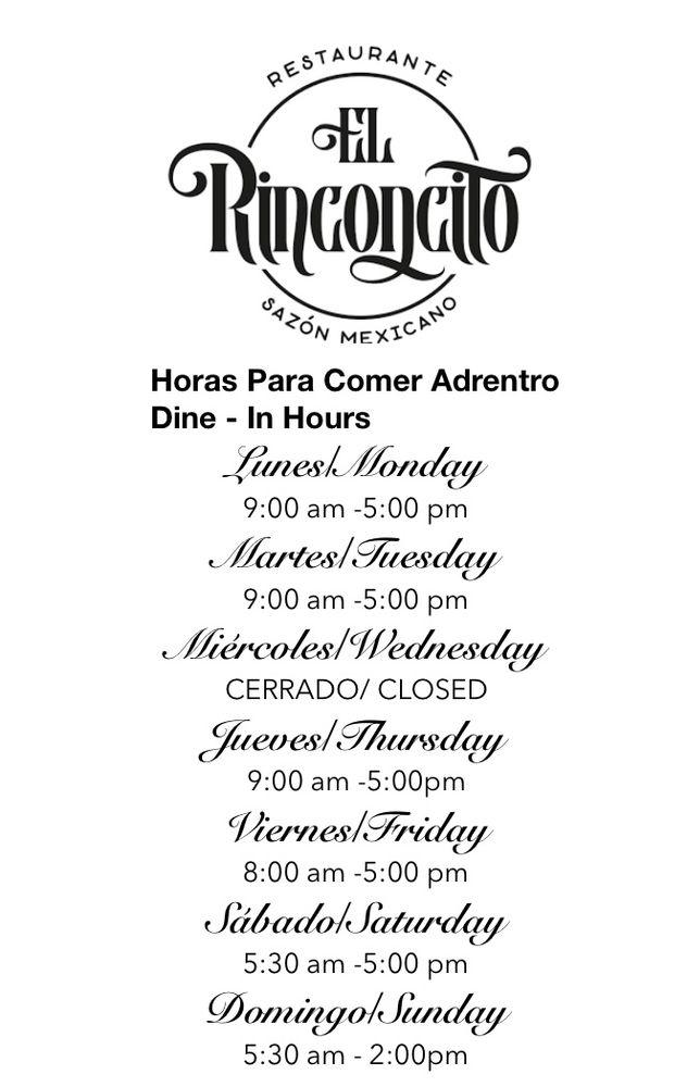 Menu at El Rinconcito restaurant, Rogers