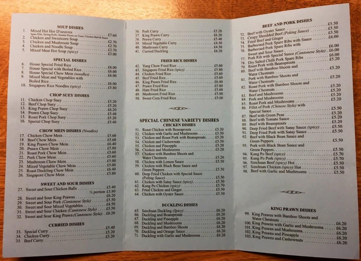 Menu at Golden Valley Chinese fast food, Caerphilly
