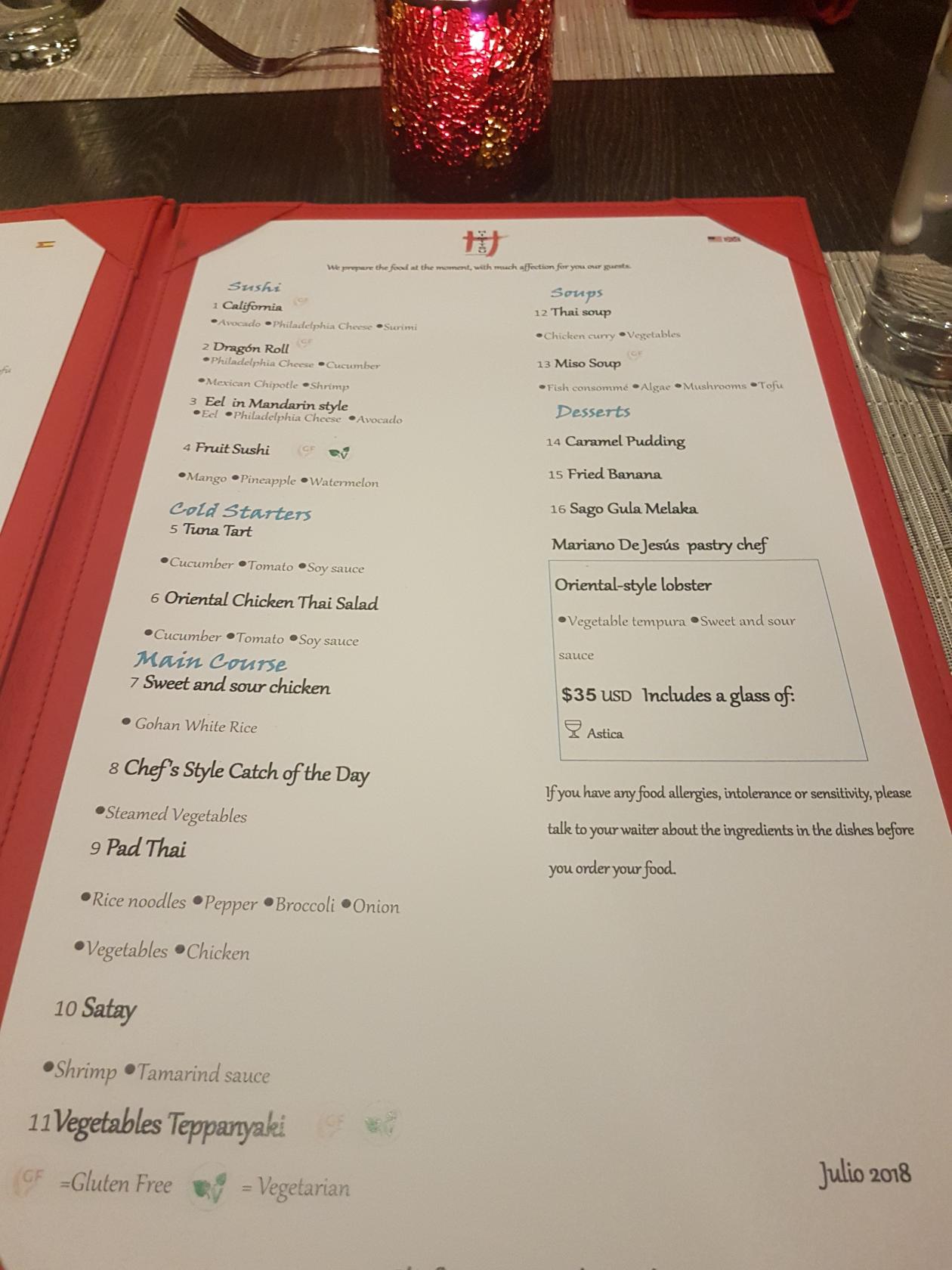 Menu at Himitsu restaurant, Los Melones