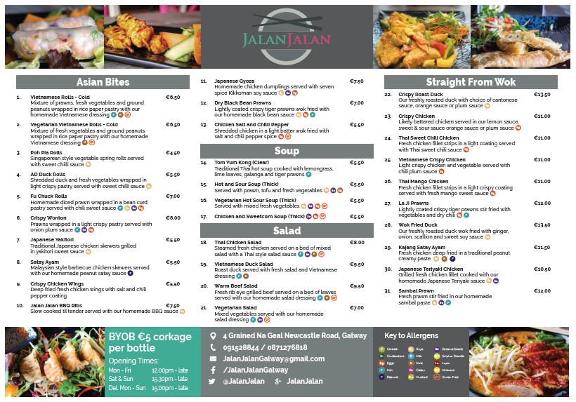Menu at Jalan Jalan Galway restaurant, Galway