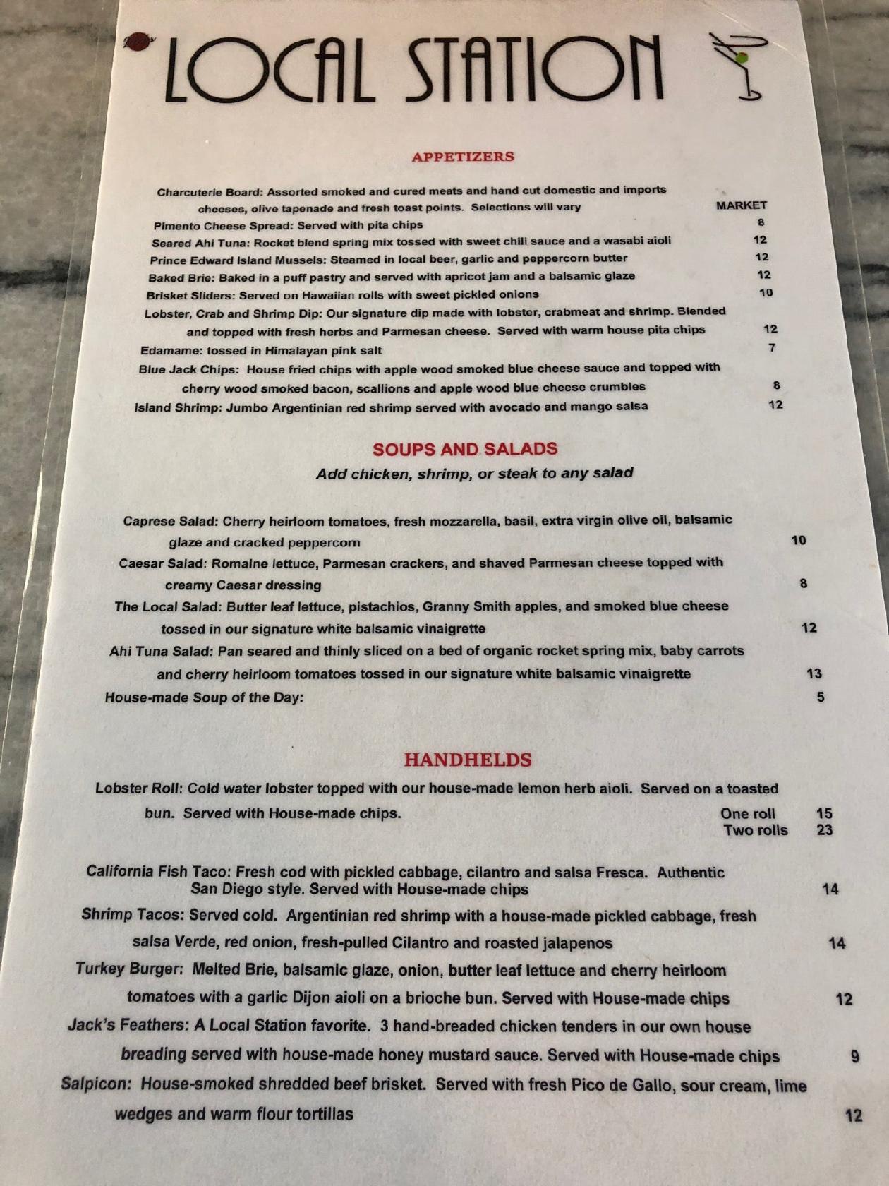 Menu at Local Station pub & bar, Braselton