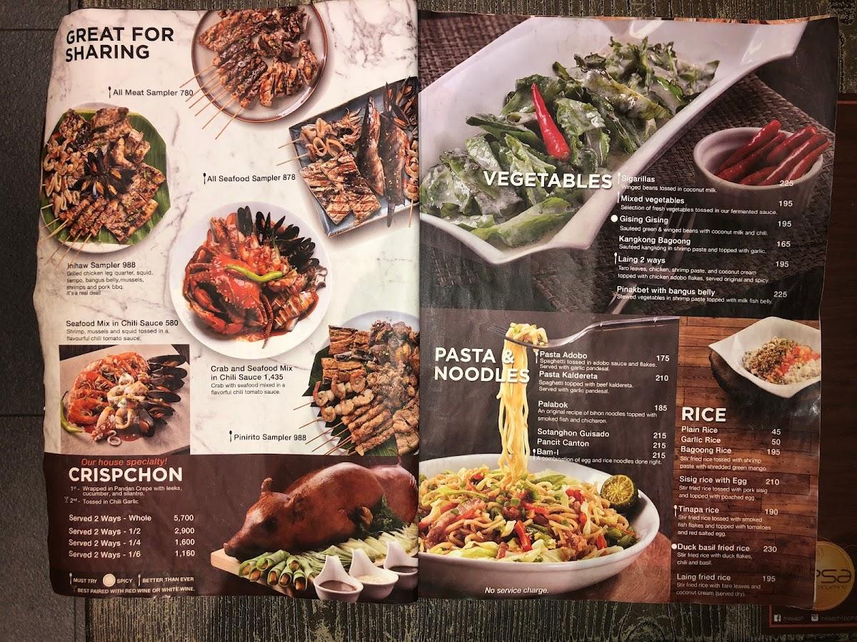 Menu at Mesa MOA Branch restaurant, Pasay