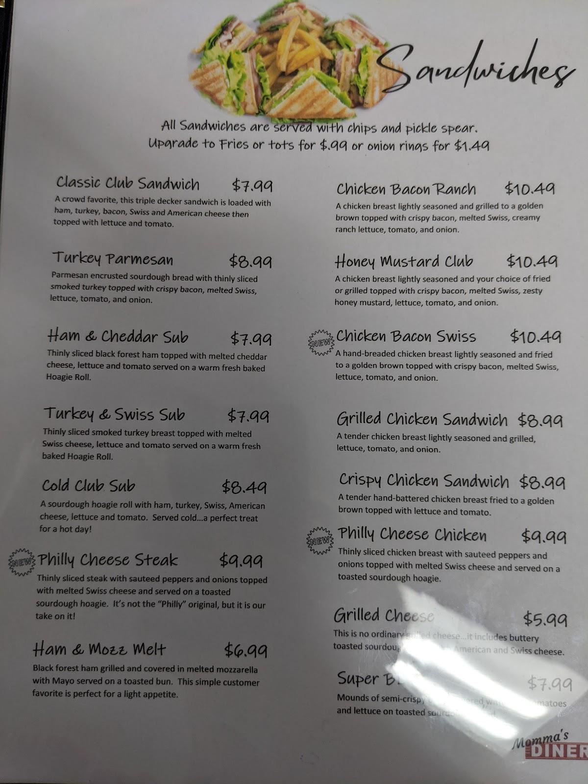 Menu at Momma's Diner restaurant, Pine Bluff