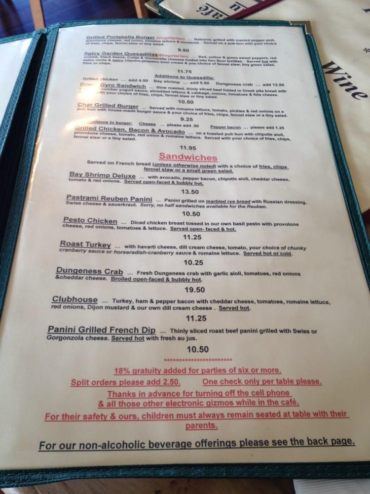 Menu at Pacific Way Bakery, Gearhart