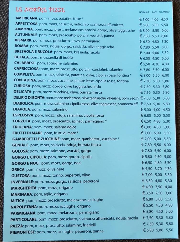 Menu da Pizza D'Arte pizzeria, Giaveno