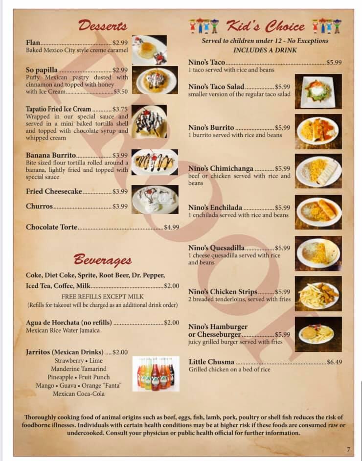 Menu at Rio Grande Mexican restauran /Purvis ms restaurant, Purvis