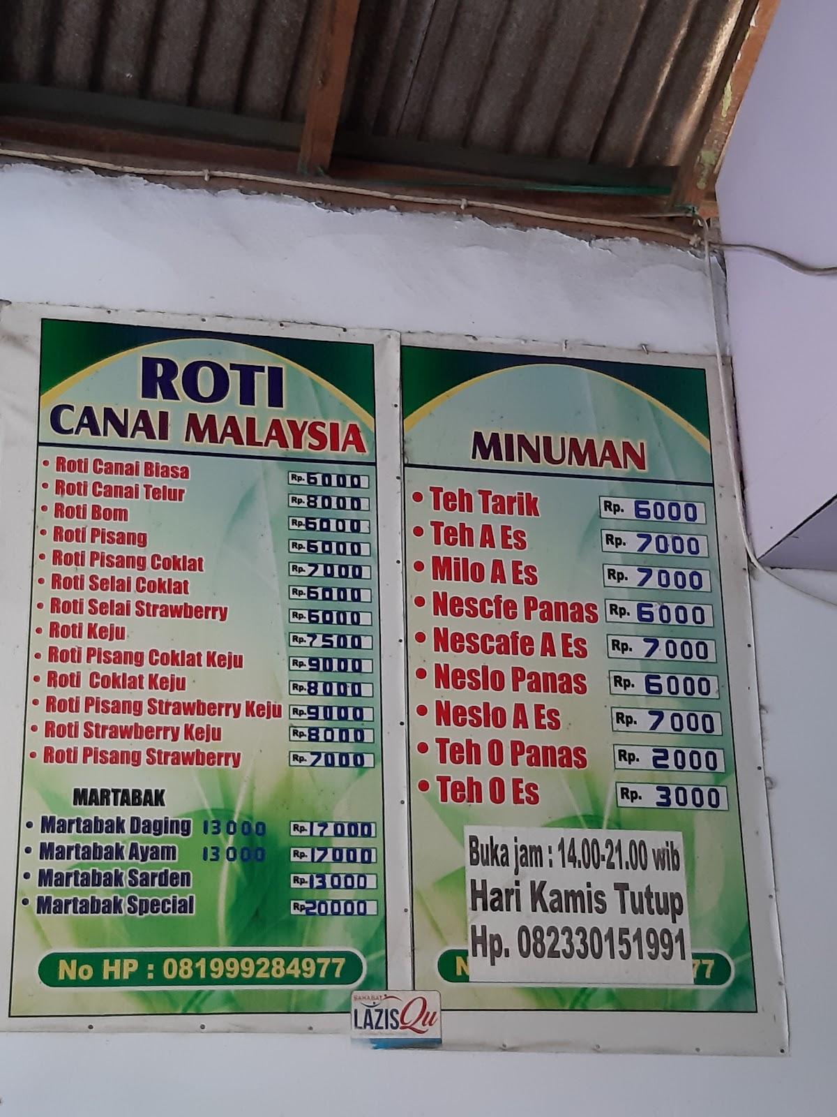 Carta del restaurante Roti Canai, Indonesia