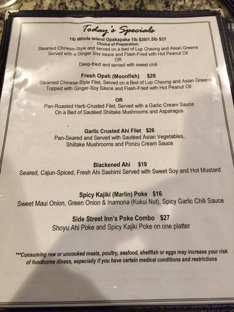 Menu at Side Street Inn On Da Strip pub & bar, Honolulu