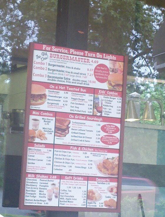 Menu at Burgermaster restaurant, Bellevue