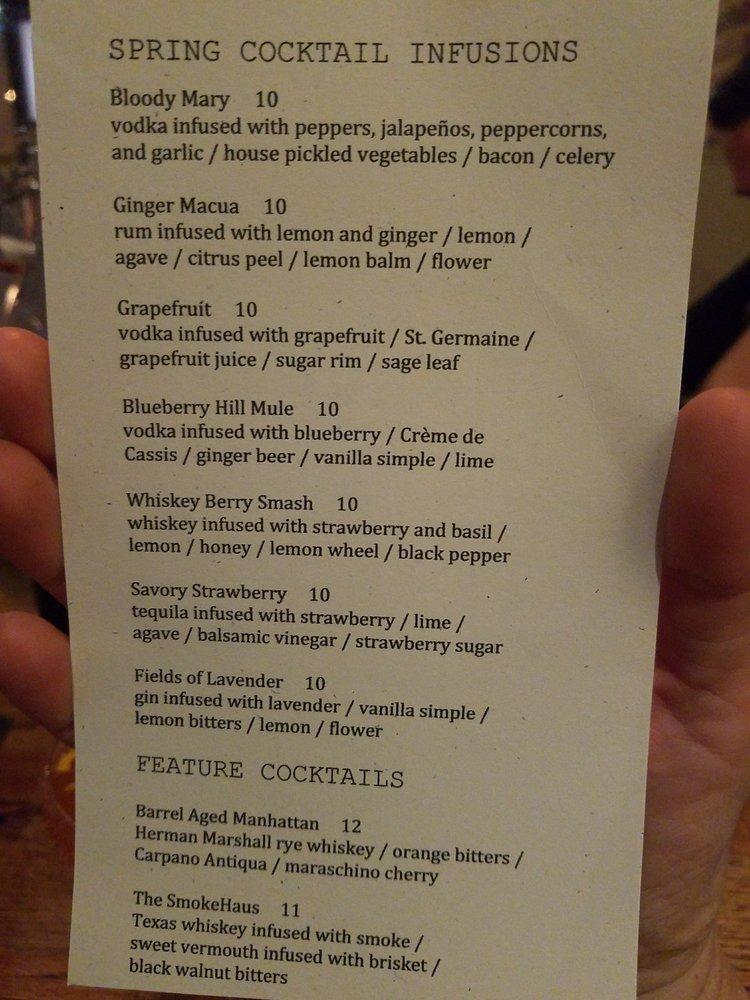 Menu at Harvest at the Masonic restaurant, McKinney