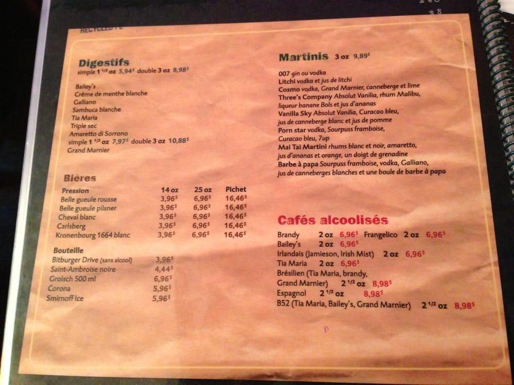 Menu at L'Avenue restaurant, Montréal, 922 Mont-Royal Ave E