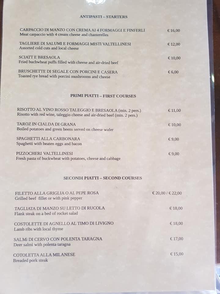 Menu at La Locanda restaurant, Livigno