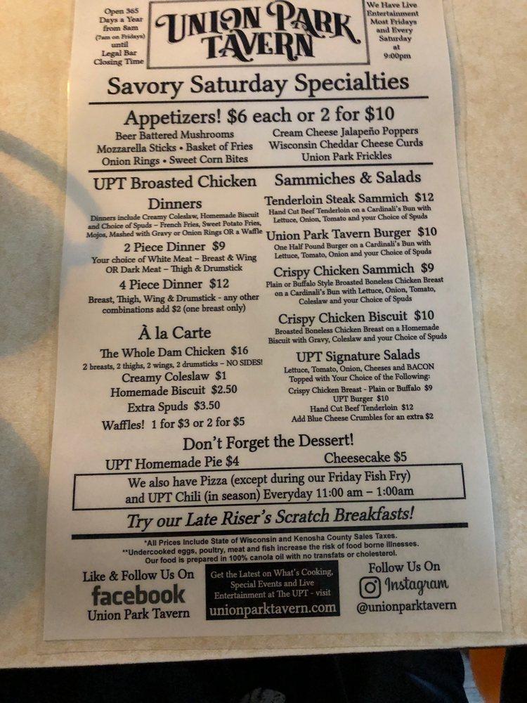 Menu at Union Park Tavern pub & bar, Kenosha
