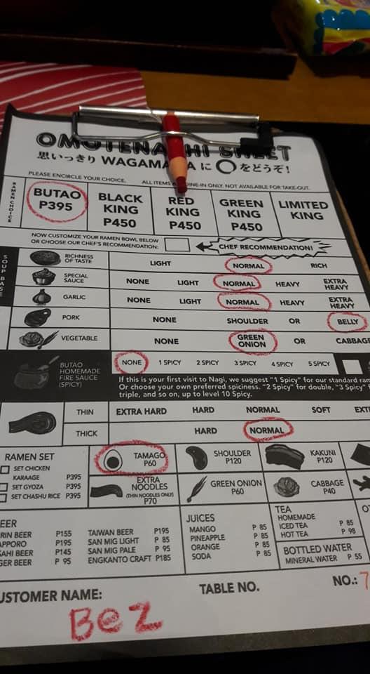 Menu at Ramen Nagi restaurant, Quezon City, UP Town Center