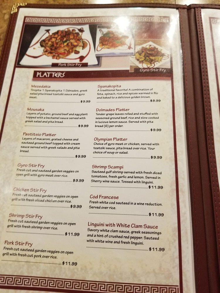 Menu at Vasili's Greek Cuisine restaurant, Akron