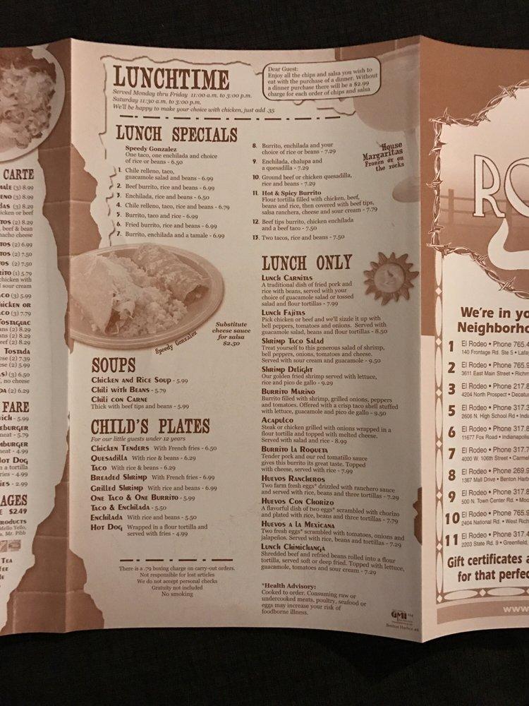 Menu at El Rodeo Mexican Restaurant, Benton Harbor