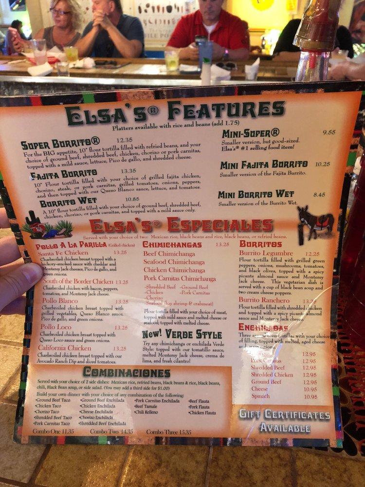 Menu at Elsa's Mexican Restaurant, Dayton, Far Hills Ave