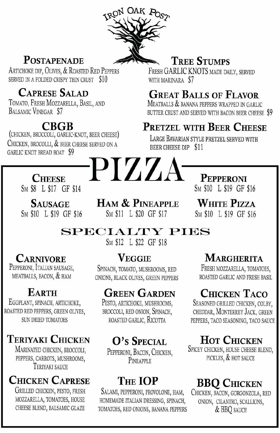 Menu at Iron Oak Post restaurant, Melbourne