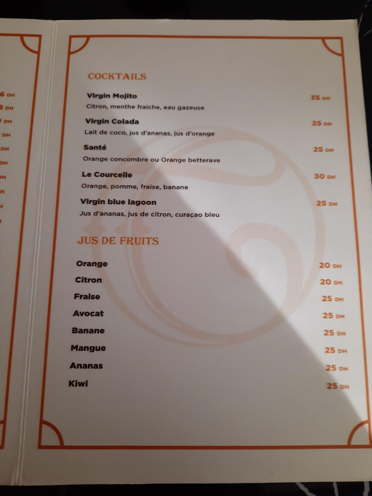 Menu at LE COURCELLE RESTAURANT CAFÉ, Casablanca