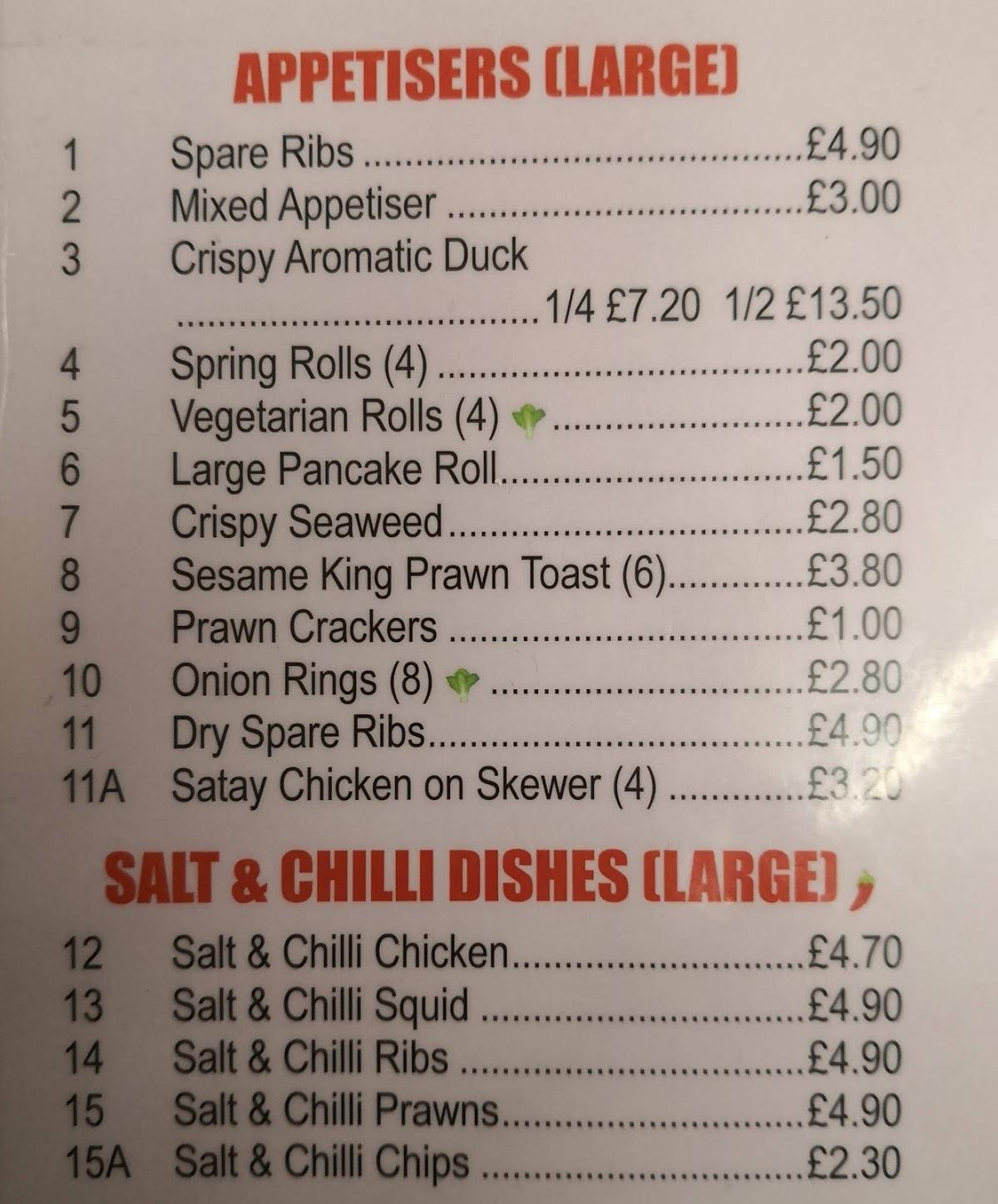 Menu at Pang's Cantonese Takeaway fast food, Peterborough