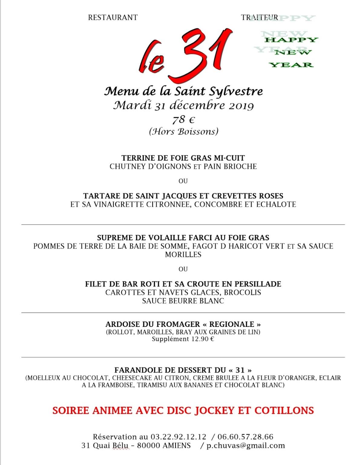 Menu at Restaurant Le 31, Amiens