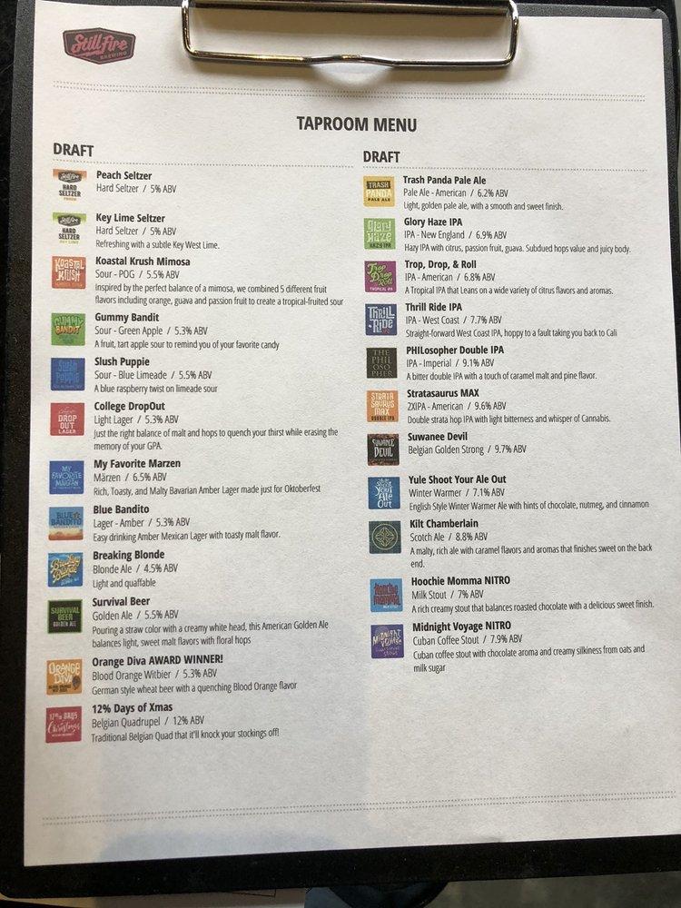 Menu at StillFire Brewing pub & bar, Suwanee