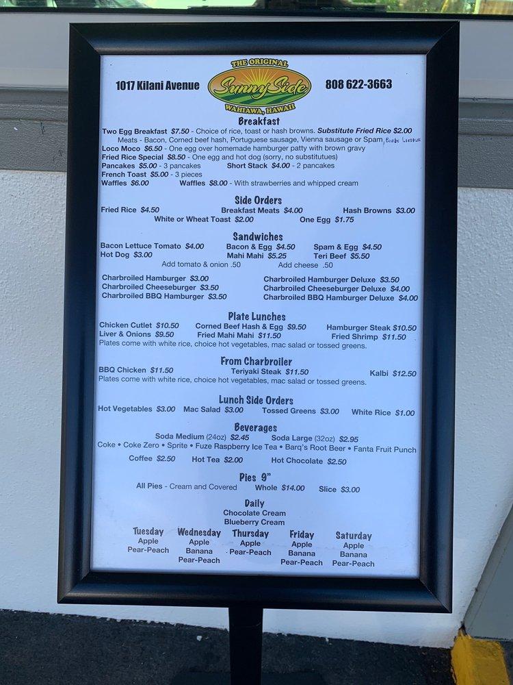 Menu at Sunnyside restaurant, Wahiawa
