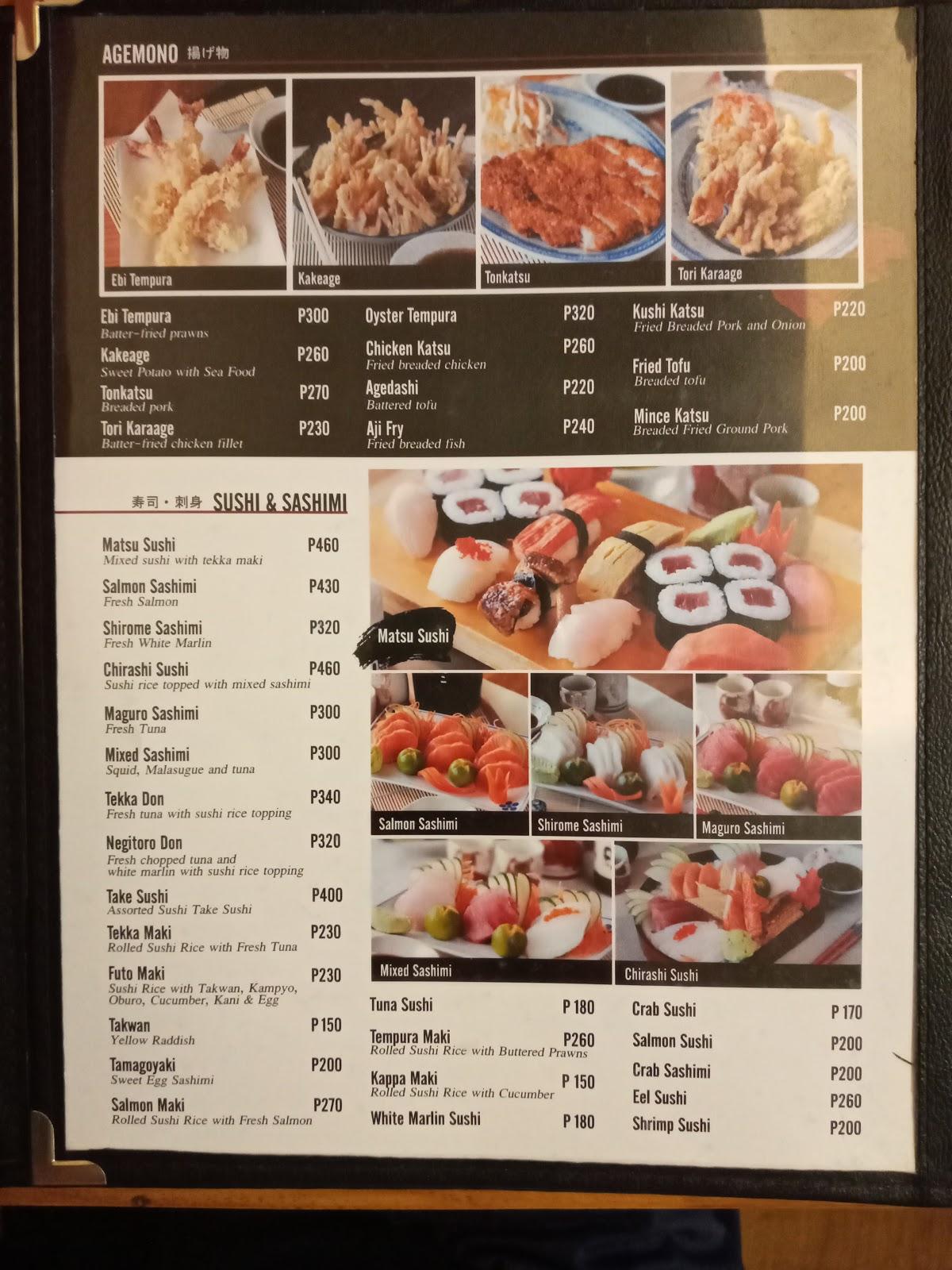 Menu at Tadakuma Japanese Restaurant, Cagayan de Oro, Ramon Chavez St