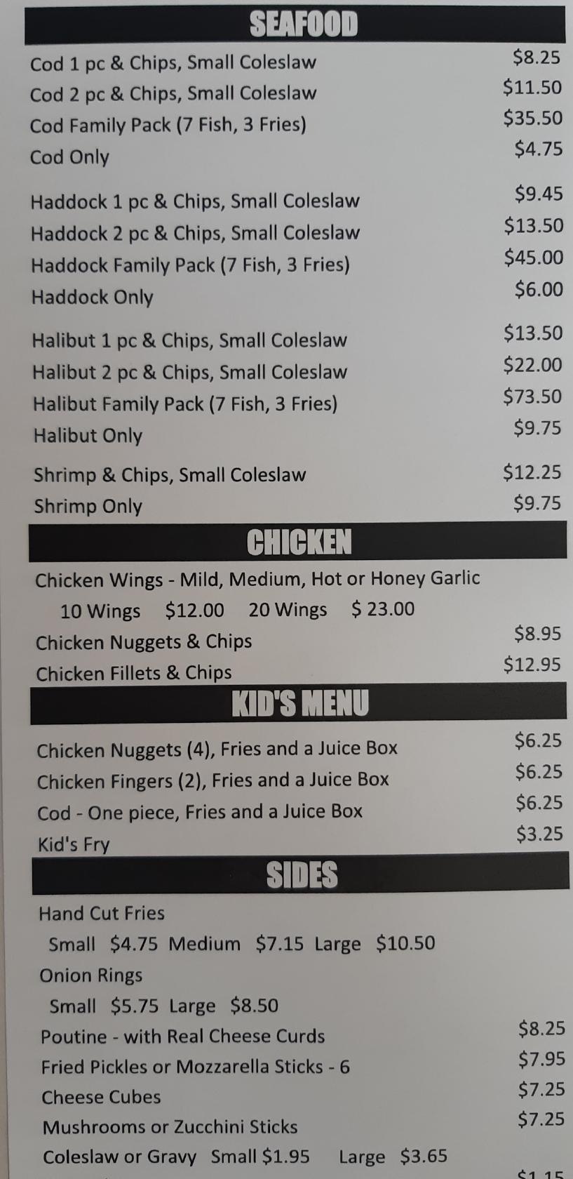 Menu at The Take Out Fish & Chips Strathroy restaurant, Strathroy