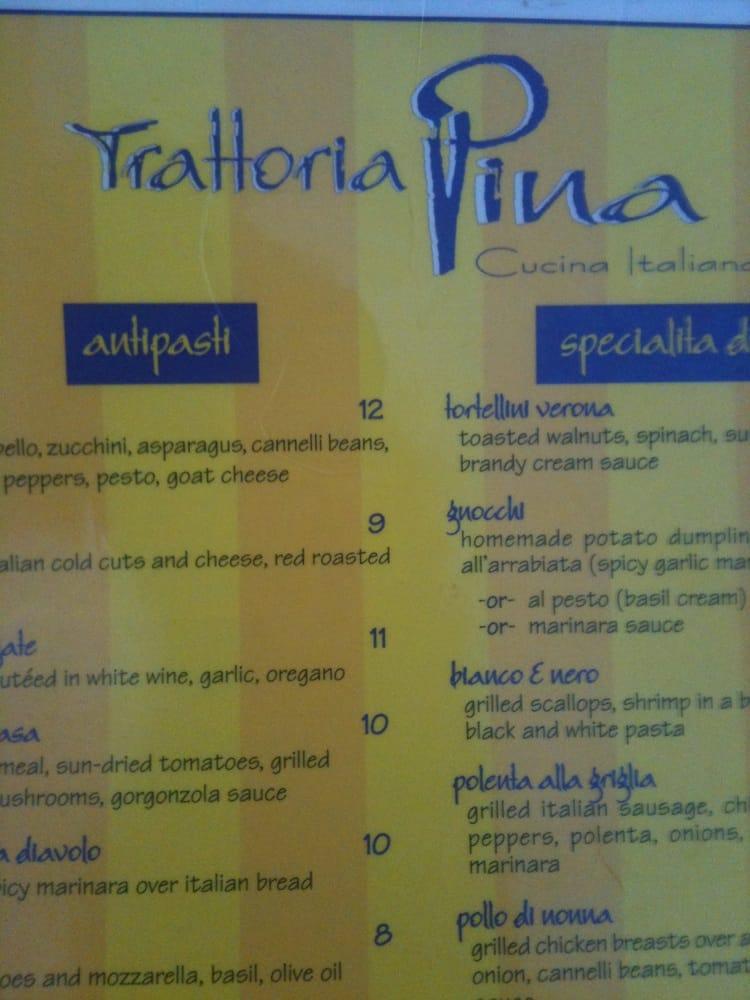 Menu at Trattoria Pina restaurant, Tucson, N Swan Rd