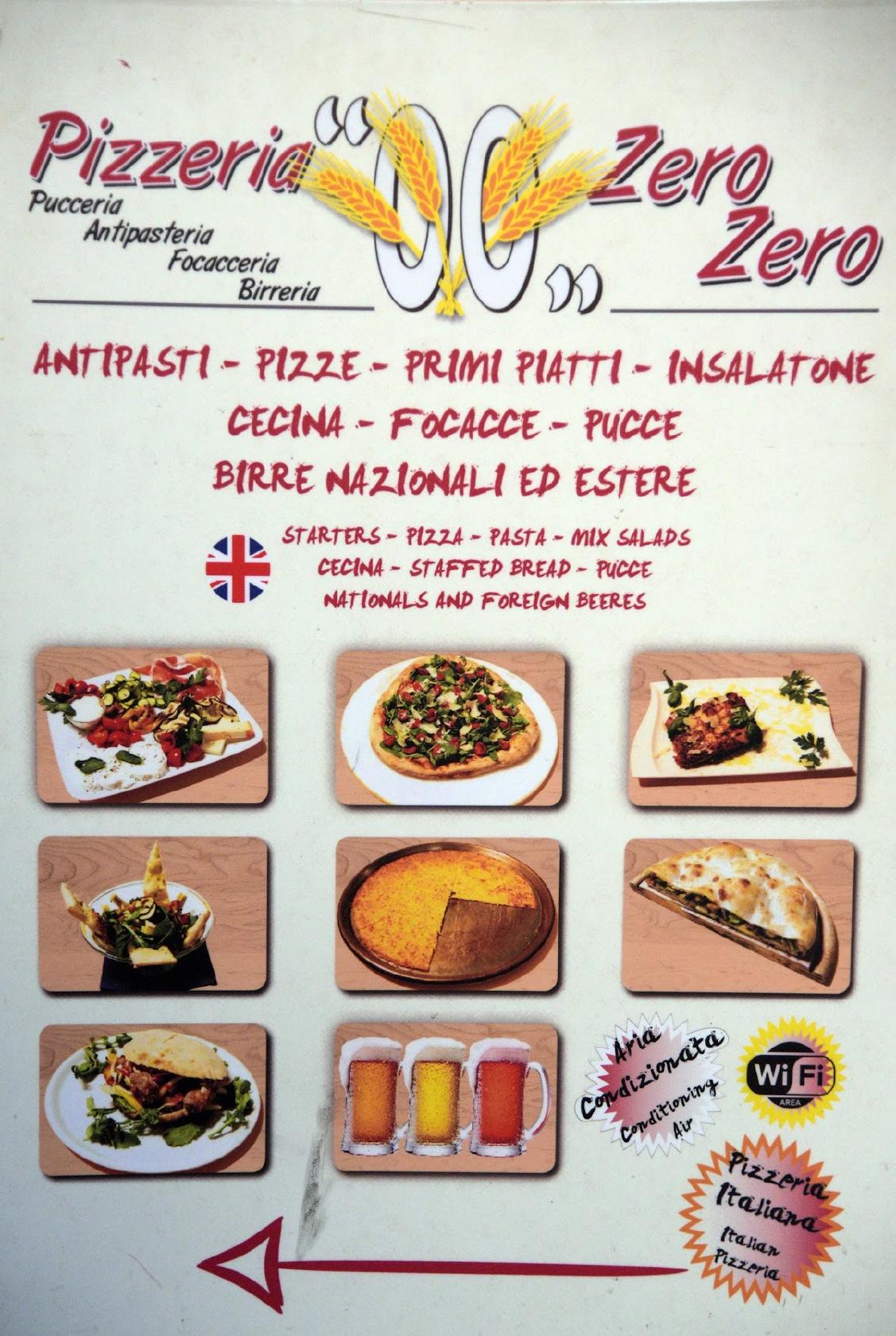 Speisekarte von Pizzeria "Zero Zero", Pisa