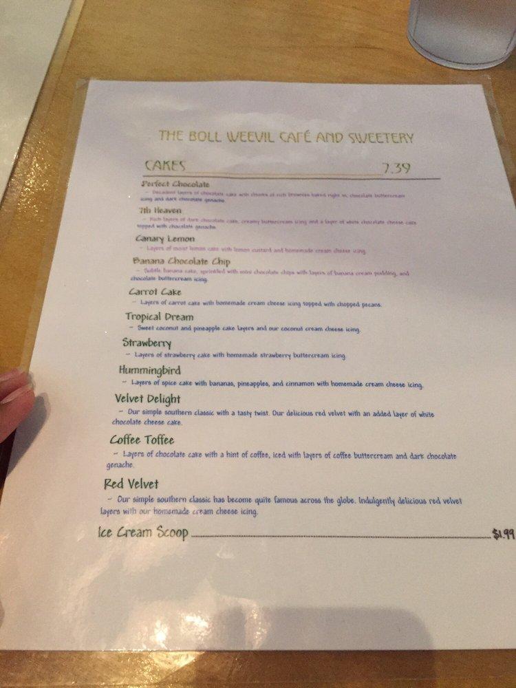Menu at The Boll Weevil Cafe and Sweetery, Augusta