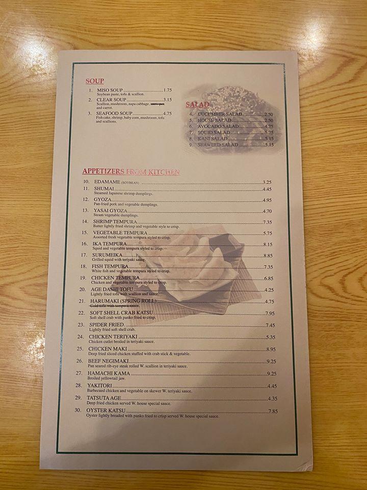 Menu at Toyama Japanese Restaurant, Elizabeth City